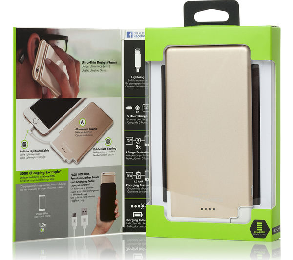 TECHLINK Recharge Ultrathin 5000 Portable Power Bank - Gold & White ...