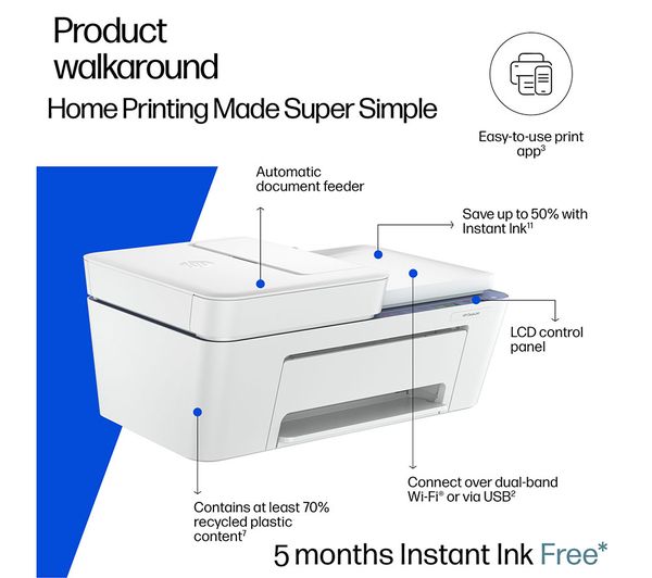 HP DeskJet 4322 All-in-One Wireless Inkjet Printer | Scan & Copy | 5 ...