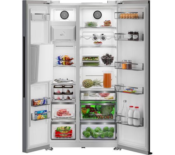 GRUNDIG GSBSPDM5FVN American-Style Fridge Freezer - Brushed Steel ...