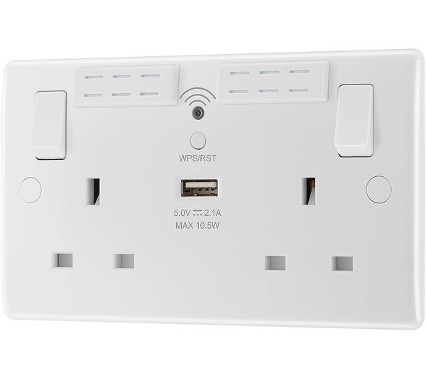 BG ELECTRICAL 822UWR Double Wall Socket with WiFi Extender & USB ...