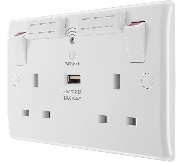 BG ELECTRICAL 822UWR Double Wall Socket with WiFi Extender & USB ...