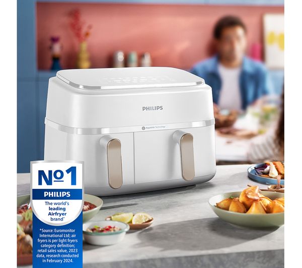 PHILIPS 3000 Series NA353/19 9L Dual Basket Air Fryer - White - NA353 ...