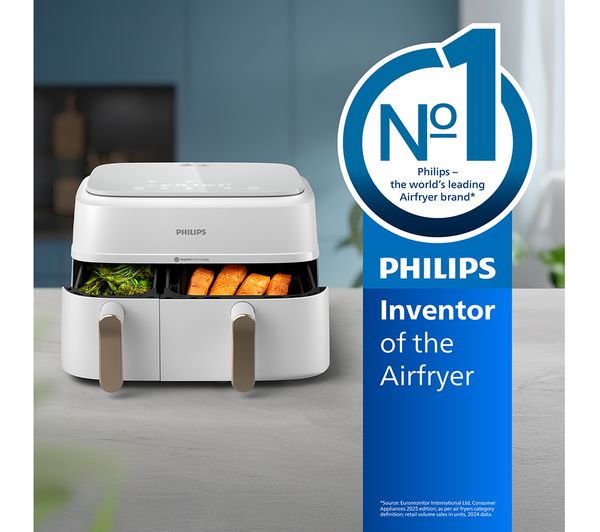 PHILIPS 3000 Series NA353/19 9L Dual Basket Air Fryer - White - NA353 ...