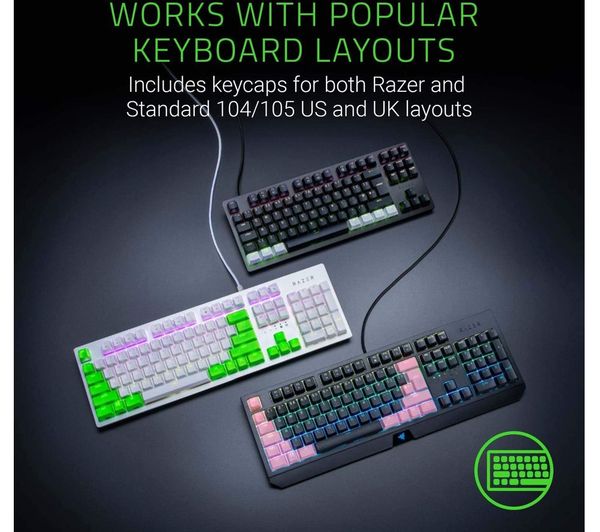 RAZER PBT Keycaps & Coiled Cable - UK/US Layout, Quartz Pink - 121689 ...