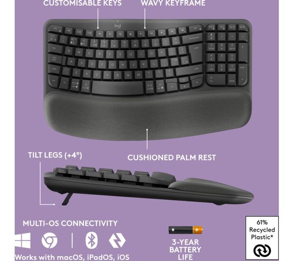 LOGITECH Wave Wireless Keyboard & Lift Mouse Set - Graphite - 920 ...