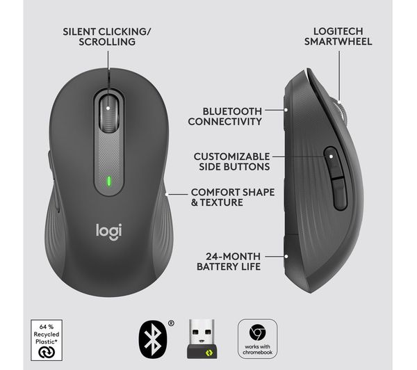 LOGITECH Signature M650 Wireless Optical Mouse - Graphite - 910-006253 ...