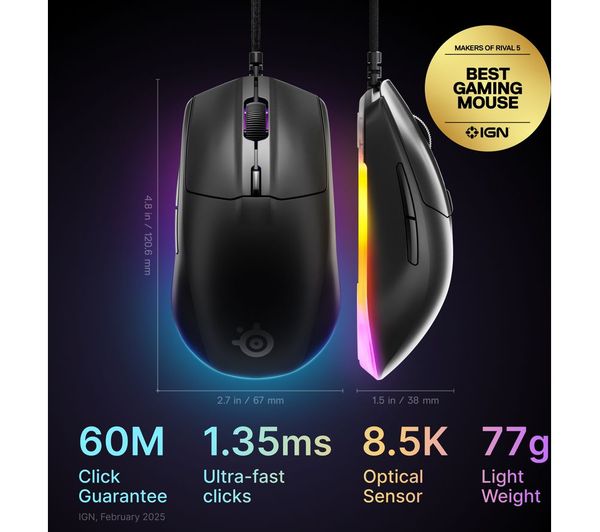 STEELSERIES Rival 3 Gen 2 RGB Optical Gaming Mouse - Black - 62515 - Currys Business