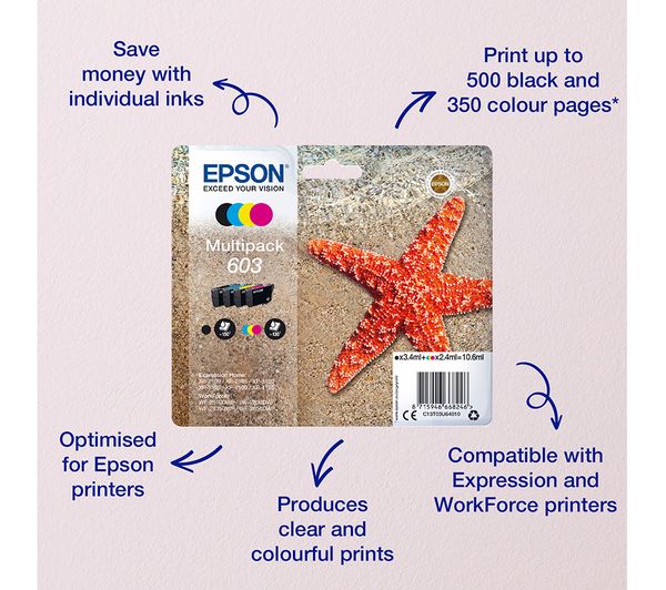 EPSON 603 Starfish Cyan, Magenta, Yellow & Black Ink Cartridges ...
