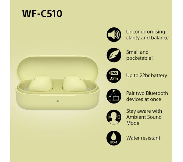 SONY WF-C510 Wireless Bluetooth Earbuds - Yellow - 4548736161788 ...