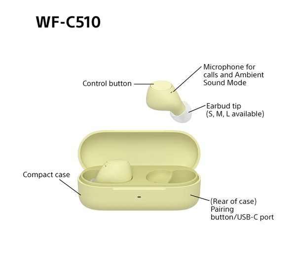 SONY WF-C510 Wireless Bluetooth Earbuds - Yellow - 4548736161788 ...