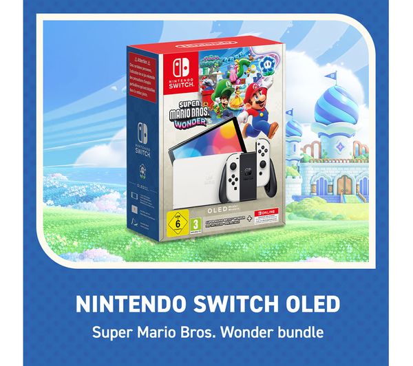 NINTENDO Switch OLED White & Super Mario Bros. Wonder Bundle & Nintendo ...