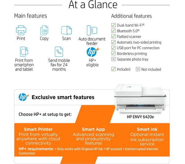 HP ENVY 6420e All-in-One Wireless Inkjet Printer & Instant Ink with HP+ ...