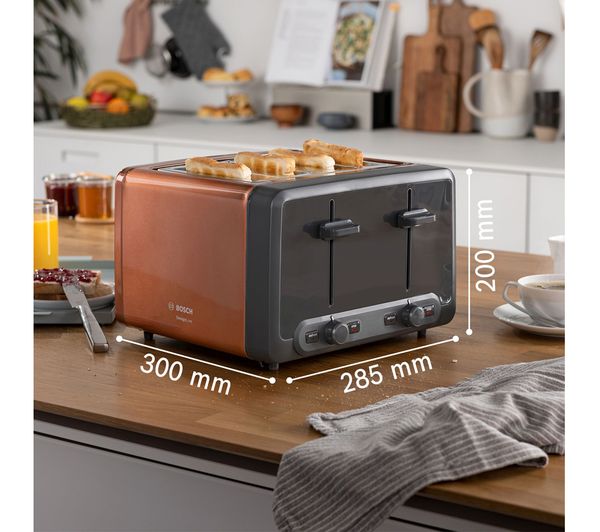 BOSCH DesignLine Plus TAT4P449GB 4-Slice Toaster - Copper - TAT4P449GB ...