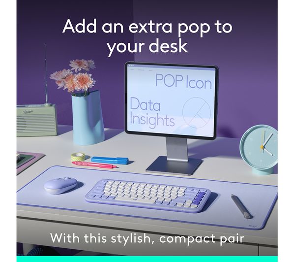 LOGITECH Pop Icon Combo Wireless Keyboard & Mouse Set - Lilac - 920 ...