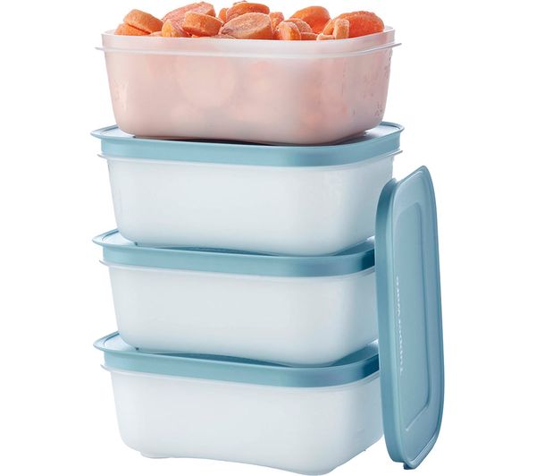 TUPPERWARE Freezer Mates 4-piece Starter Set - Frosted with Blue Lid ...