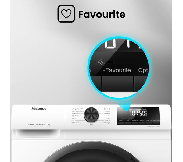HISENSE 1 Series WFQP7012EVM 7 kg 1200 Spin Washing Machine - White ...