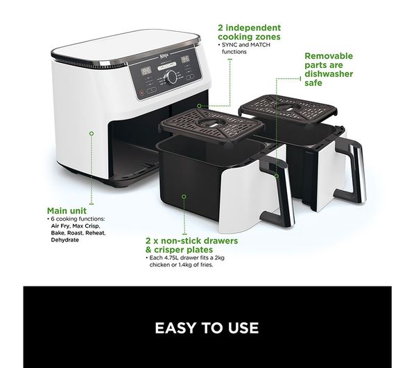 NINJA Foodi MAX Dual Zone AF400UKWH Air Fryer - White - AF400UKWH - Currys Business