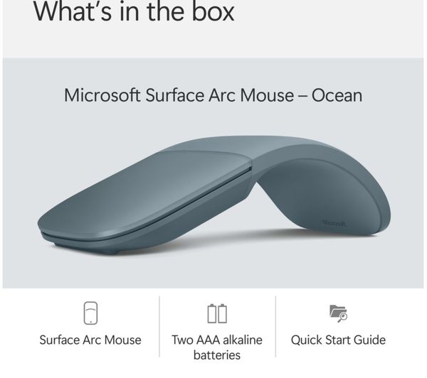 MICROSOFT Surface Arc Wireless BlueTrack Mouse - Ocean - EP2-32760 ...