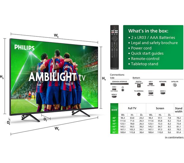 PHILIPS Ambilight 43PUS8309/12 43" Smart 4K Ultra HD HDR LED TV ...