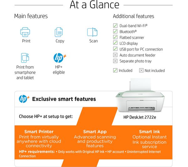 HP DeskJet 2722e All-in-One Wireless Inkjet Printer & Instant Ink with ...