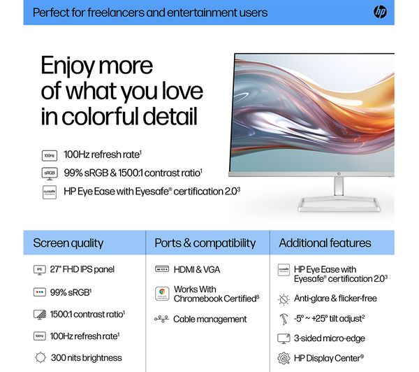 HP Series 5 527sw Full HD 27" IPS LCD Monitor - White - 94F46AA#ABU - Currys Business