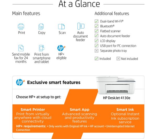 HP DeskJet Plus 4130e All-in-One Wireless Inkjet Printer & Instant Ink ...