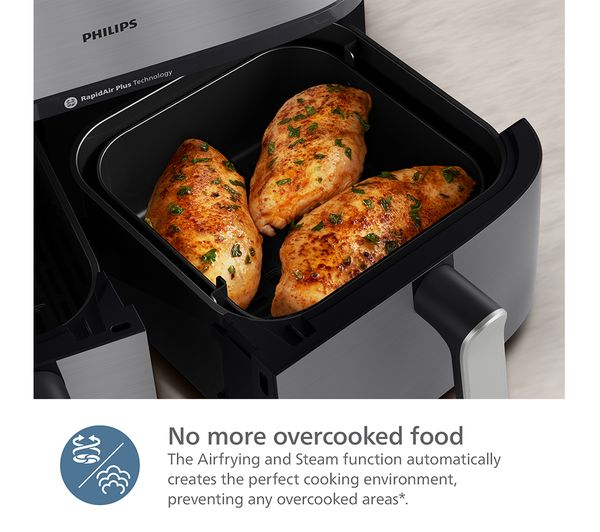 PHILIPS 5000 Series 9L NA555/09 Dual Basket Steam Air Fryer - Silver ...