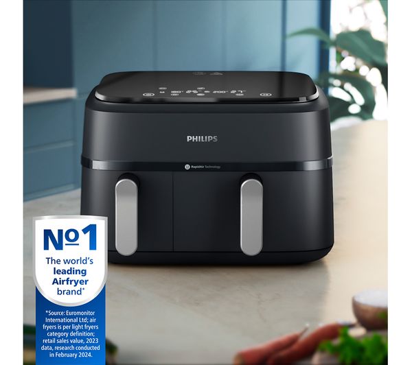 PHILIPS 3000 Series NA351/00 9L Dual Basket Air Fryer - Black & Silver ...