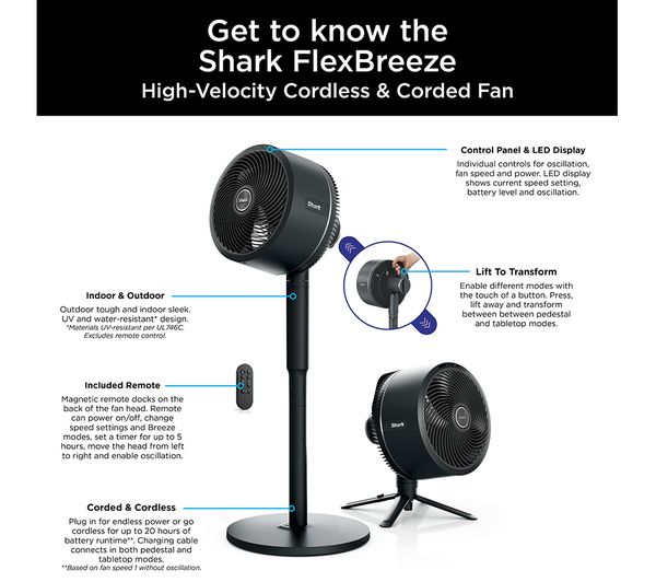 SHARK FlexBreeze FA220UK Portable 11.3" Hybrid Pedestal Fan - Charcoal ...