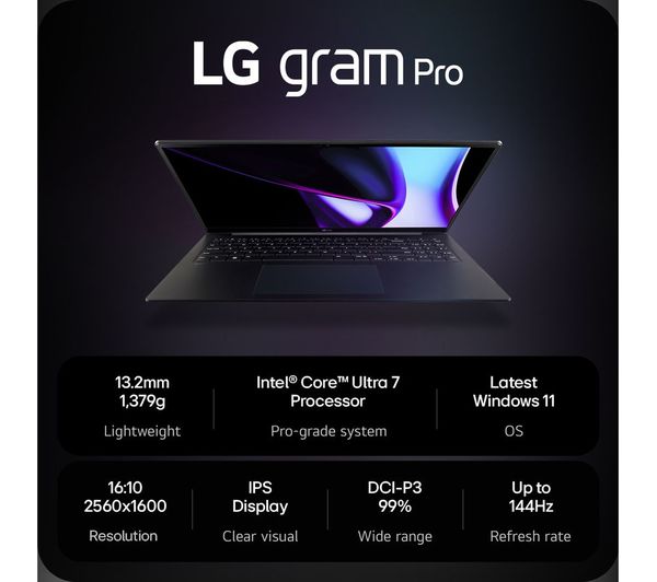 LG gram Pro 17 17Z90SP-E.AA78A1 17" Laptop - Intel® Core™ Ultra 7, 1 TB SSD, Black - 17Z90SP-E ...