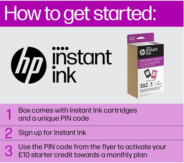 HP Instant Ink 302 Subscription Starter Kit Black & Tri-colour Ink ...