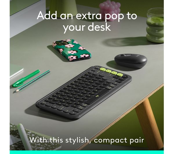 LOGITECH Pop Icon Combo Wireless Keyboard & Mouse Set - Graphite - 920 ...