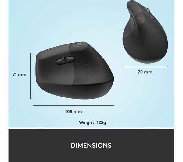 LOGITECH Lift Vertical Ergonomic Optical Mouse - Graphite - 910-006473 ...