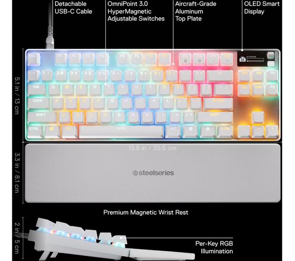 STEELSERIES Apex Pro TKL Gen 3 Mechanical Gaming Keyboard - White ...