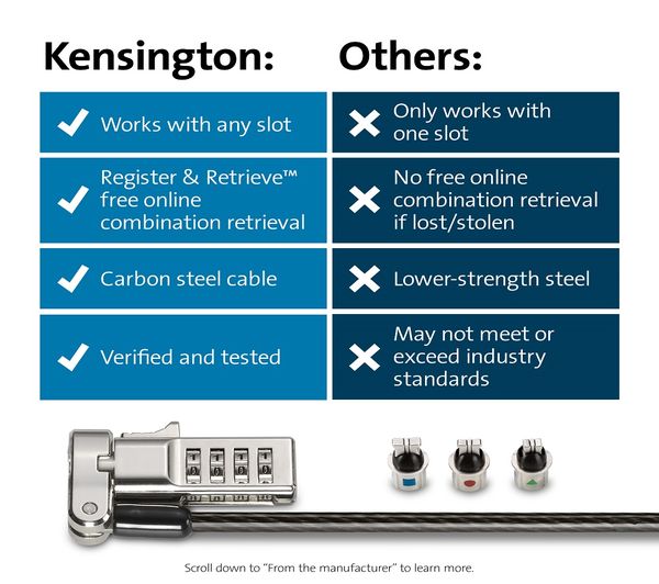 KENSINGTON Universal 3-in-1 Combination Laptop Security Lock - K62316WW ...