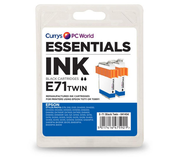 ESSENTIALS E71 Black Epson Ink Cartridges - Twin Pack - 107E007122 ...