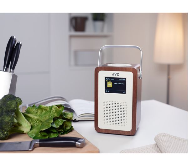 JVC RA-D57 Portable DAB+ Clock Radio - Wood & Cream - - Currys Business