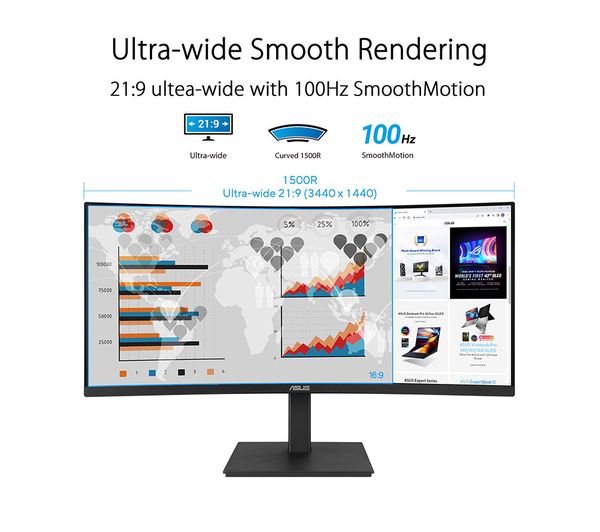 ASUS VA34VCPSN Wide Quad HD 34" Curved VA LED Monitor - Black - 123504 ...
