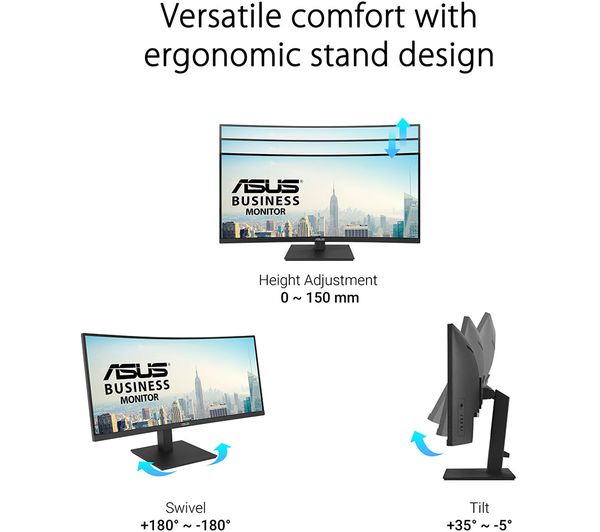 ASUS VA34VCPSN Wide Quad HD 34" Curved VA LED Monitor - Black - 123504 ...