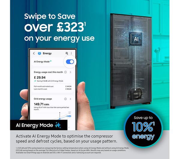 SAMSUNG Bespoke with See-Thru Door RF65DB970E22EU Smart Fridge Freezer ...